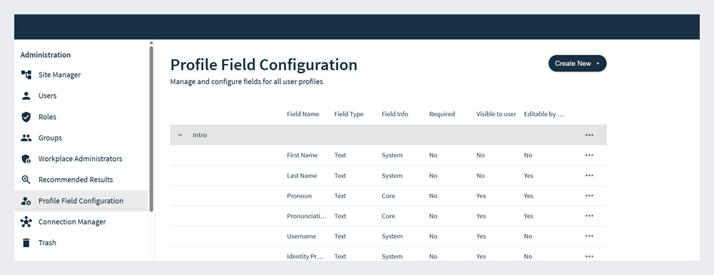 Profile Field Configuration page – Igloo Flex