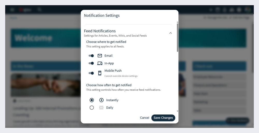 Notification Settings page – Igloo Flex