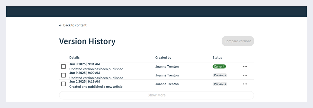 Version History page – Igloo Flex