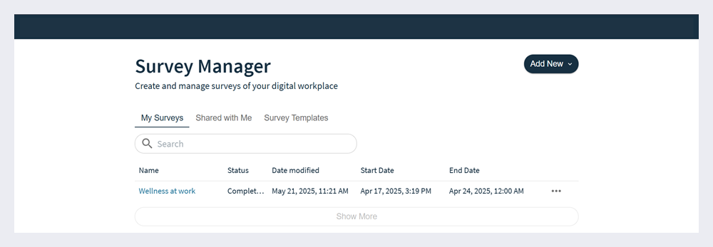 Survey Manager page – Igloo Flex