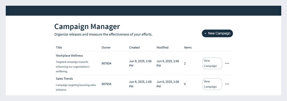 Campaign Manager page – Igloo Flex