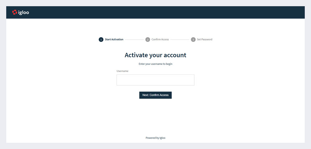 Account Activation page – Igloo Flex