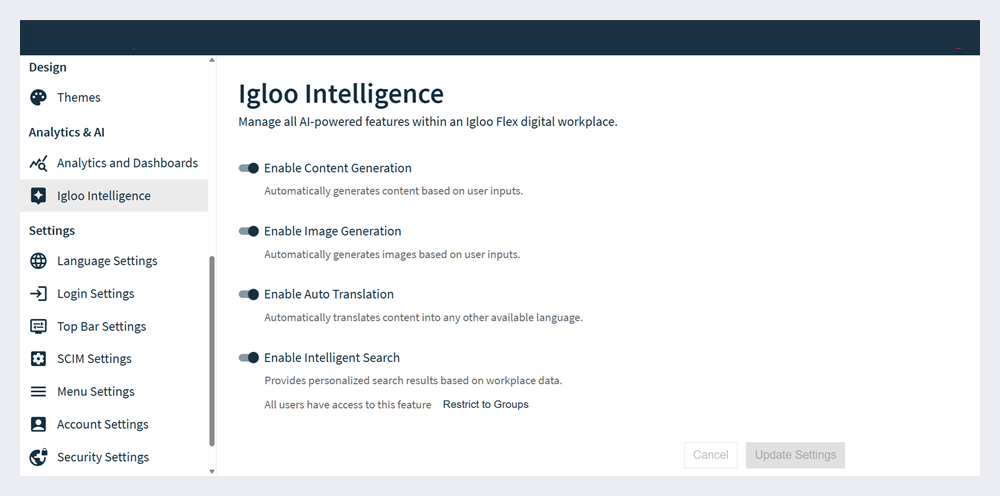 Igloo Intelligence page – Igloo Flex